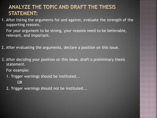 Argumentessaytriggerwarnings | PPTX