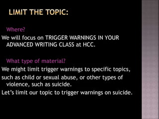 Argumentessaytriggerwarnings | PPT