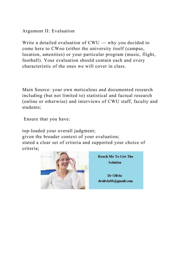 Argument II Evaluation Write a detailed evaluation of CWU — why.docx