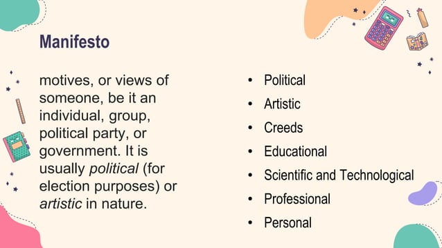 Manifesto, Arguments in Manifesto, Types of Manifesto | PPTX