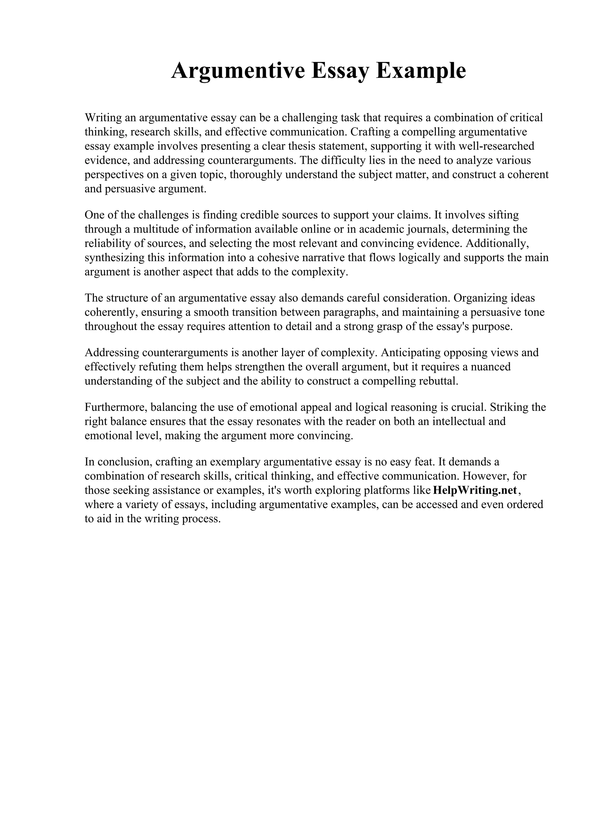 Argumentive Essay Example | PDF