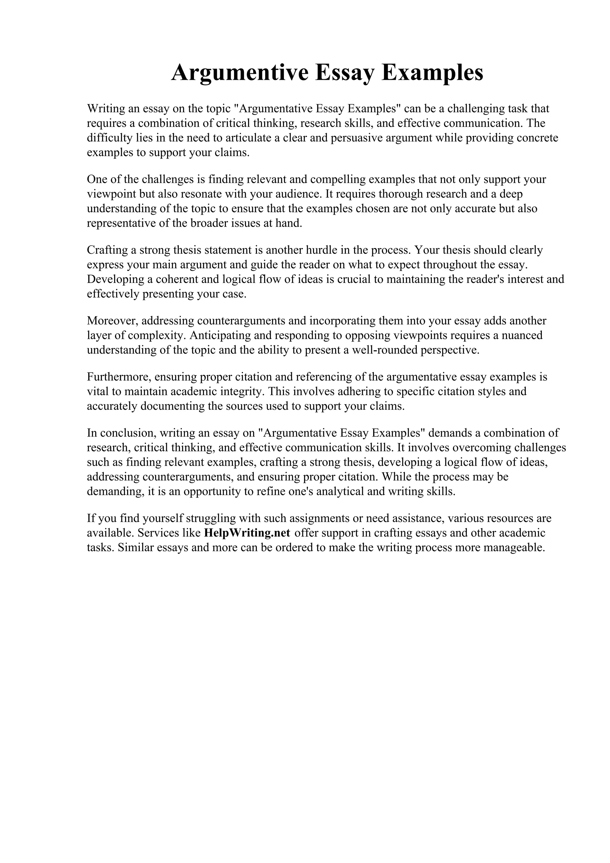 Argumentive Essay Examples | PDF