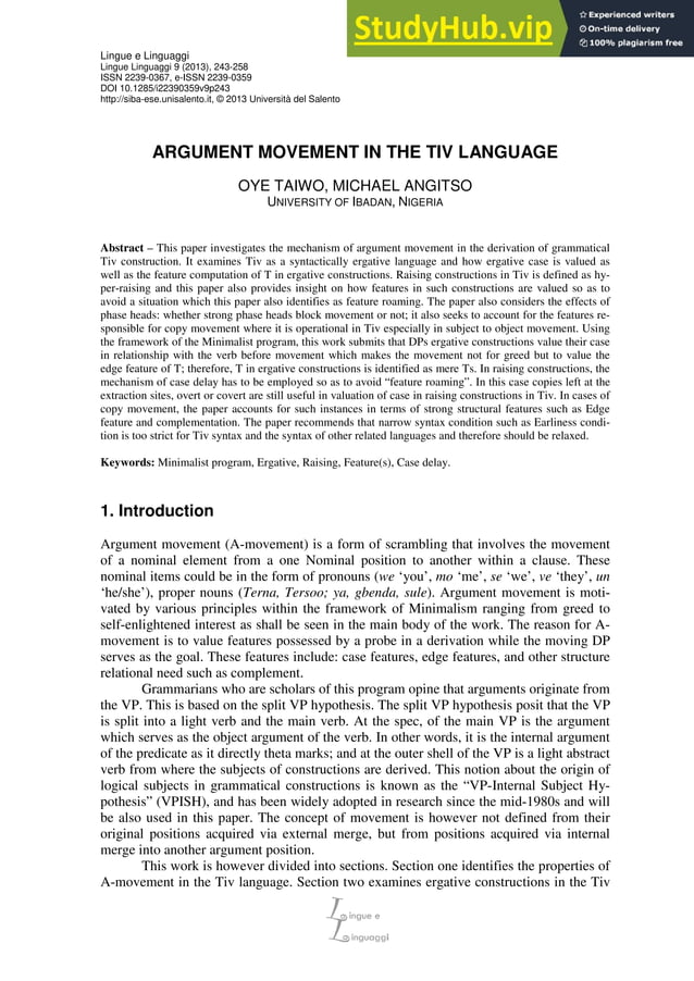 Argument Movement In The Tiv Language | PDF | Programming Languages ...