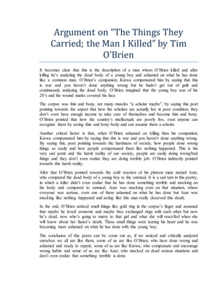 Argument on “The Things They Carried; the Man I Killed” by Tim O’Brien ...