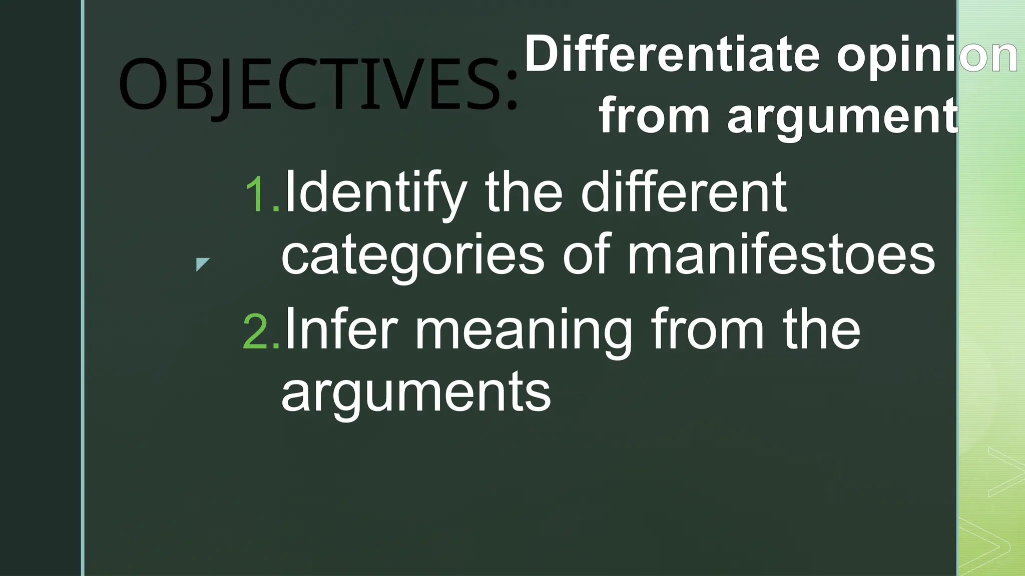 ARGUMENTS AND MANIFESTOES-EAPP 2ND QUARTER.pptx | Education
