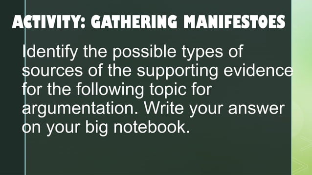 ARGUMENTS AND MANIFESTOES-EAPP 2ND QUARTER.pptx | Education