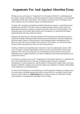 Arguments For And Against Abortion Essay.pdf | Reproductive Health ...