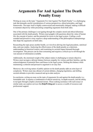 Arguments For And Against The Death Penalty Essay | PDF