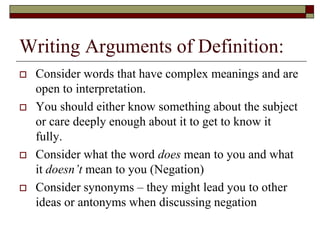 Arguments of definition | PPT