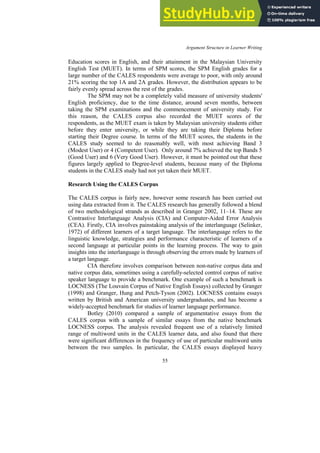 ARGUMENT STRUCTURE IN LEARNER WRITING A CORPUS-BASED ANALYSIS USING ARGUMENT MAPPING | PDF