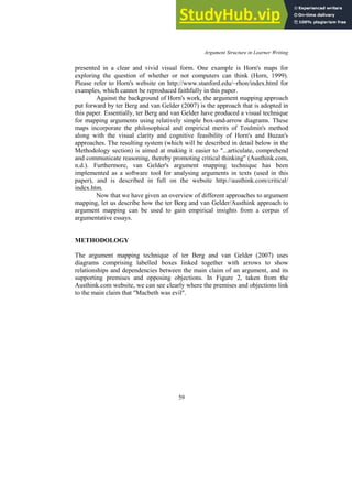 ARGUMENT STRUCTURE IN LEARNER WRITING A CORPUS-BASED ANALYSIS USING ARGUMENT MAPPING | PDF