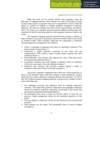 ARGUMENT STRUCTURE IN LEARNER WRITING A CORPUS-BASED ANALYSIS USING ARGUMENT MAPPING | PDF