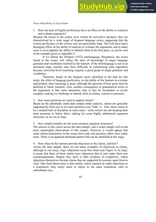ARGUMENT STRUCTURE IN LEARNER WRITING A CORPUS-BASED ANALYSIS USING ARGUMENT MAPPING | PDF