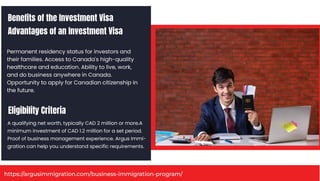 INVESTMENT VISA CANADA-ARGUS IMMIGRATION | PPTX