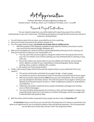 Arh1000 fa2018 research project description | PDF