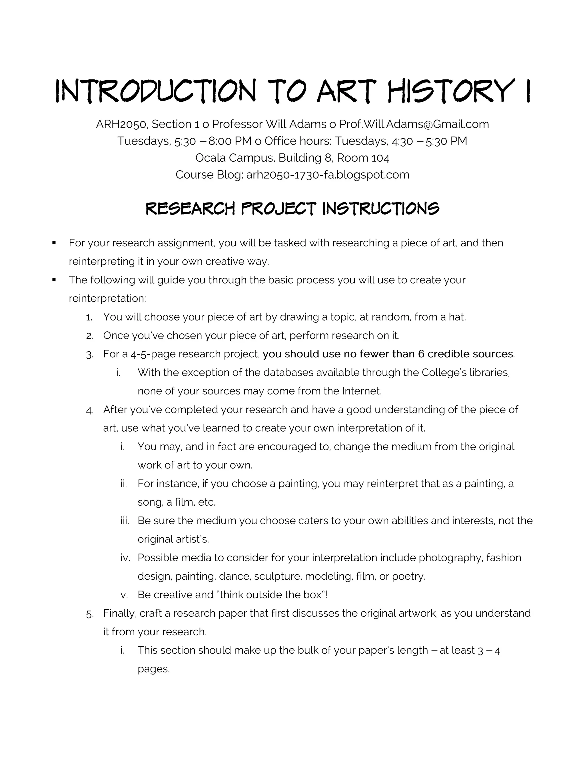 ARH2050 Research Project Instructions | PDF