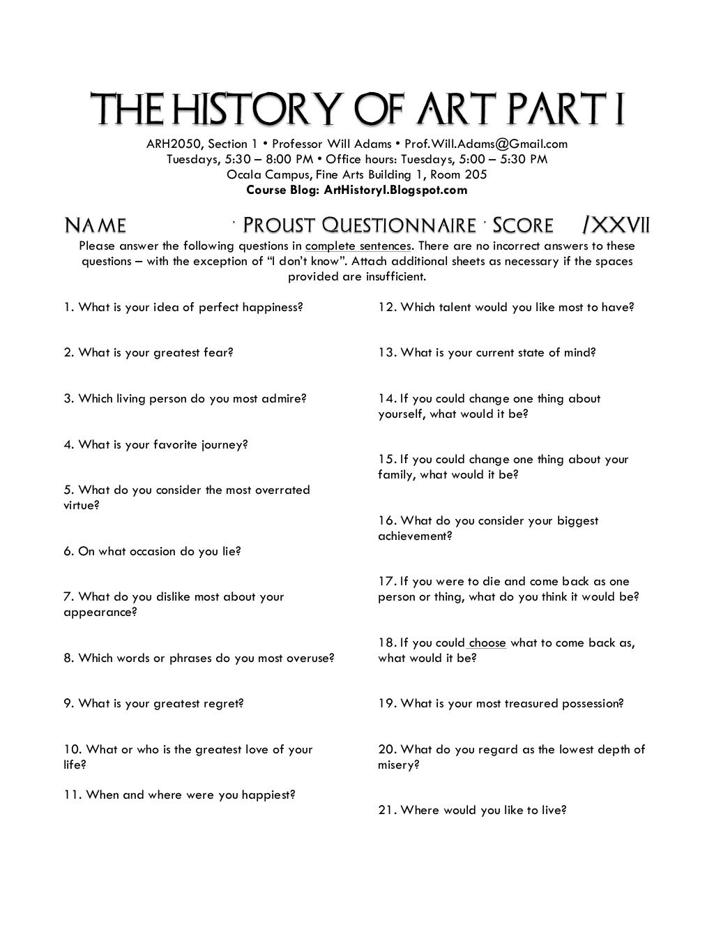 Arh2050 fa2015 proust questionnaire