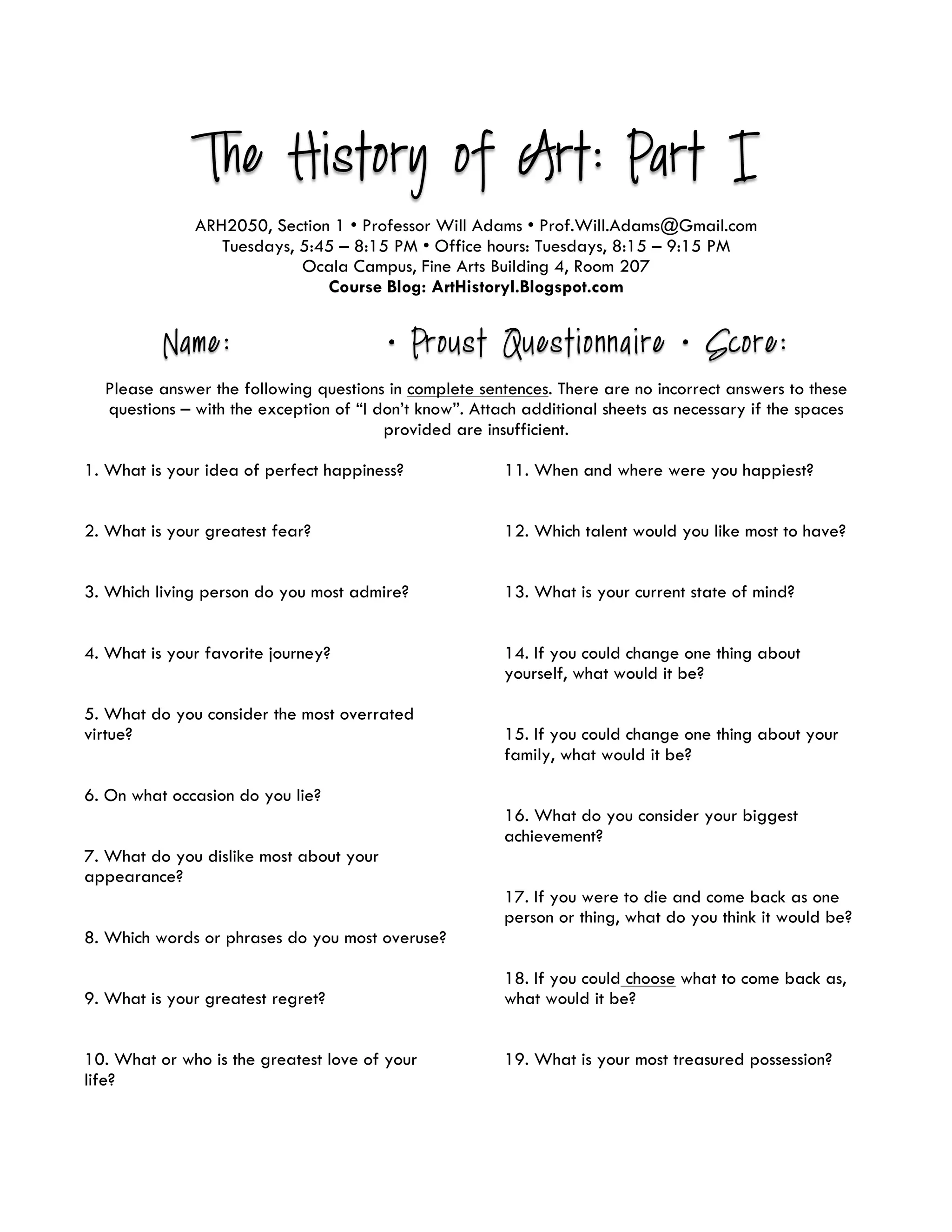 Arh2050 sp2015 proust questionnaire | PDF