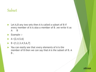 Arham.pptx for maths sets class 12 beat for all | PPT