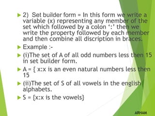 Arham.pptx for maths sets class 12 beat for all | PPT