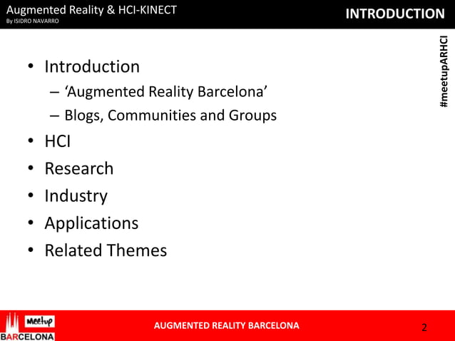 Augmented Reality - HCI & kinect | PPTX