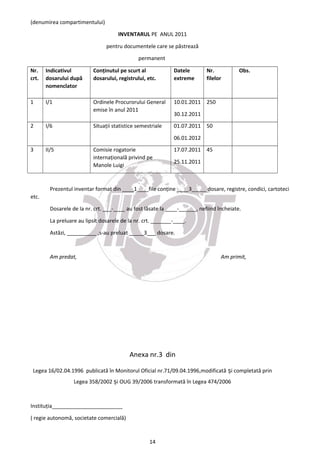 Arhivarea in conditiile legii 16 1996 | DOC