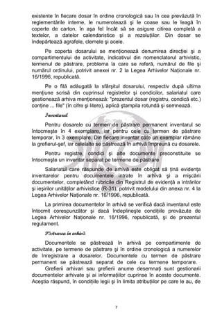 Arhivarea in conditiile legii 16 1996 | DOC