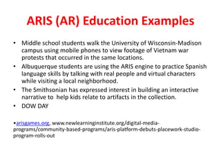 Augmented Reality and Hybrid Reality Affordances for Education | PPT