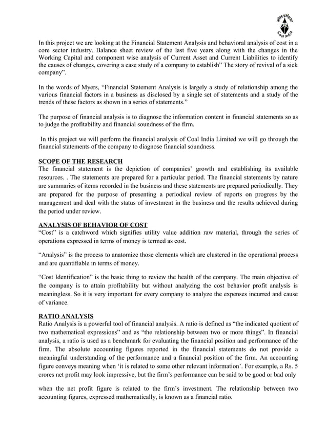Project Report on Financial Statement Analysis | DOC