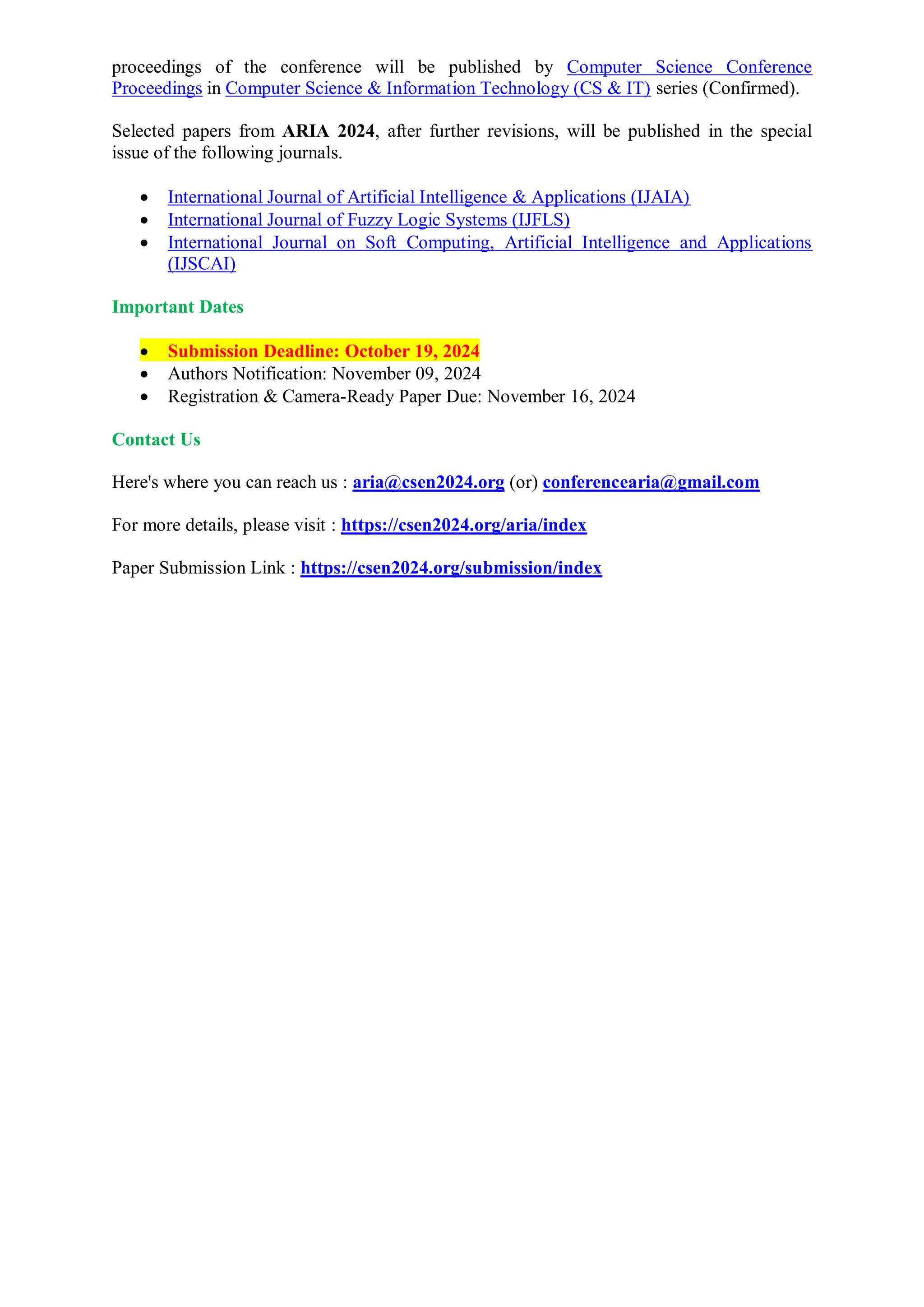 11th International Conference on Artificial Intelligence & Applications (ARIA 2024) | PDF | Free ...