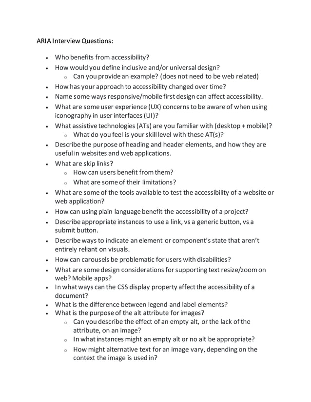 Aria interview questions | DOCX | Internet for Beginners | Internet