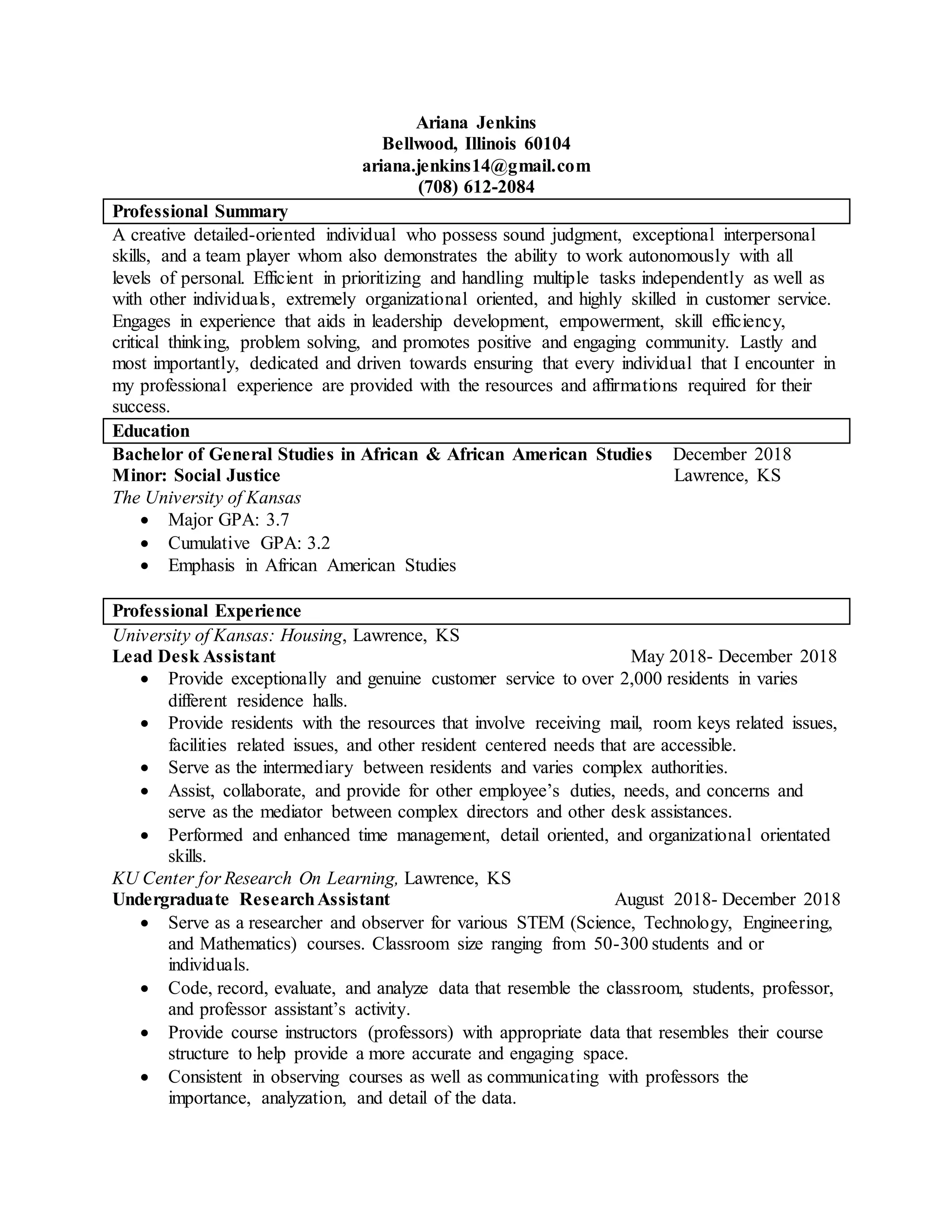 Ariana Jenkins Resume (2019) | DOCX