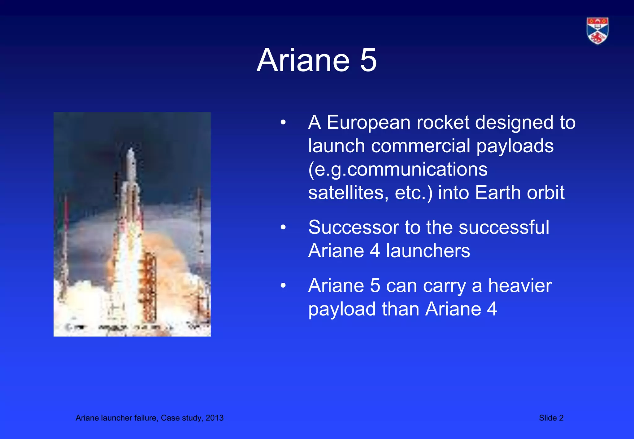 CS5032 Case study Ariane 5 launcher failure | PPTX