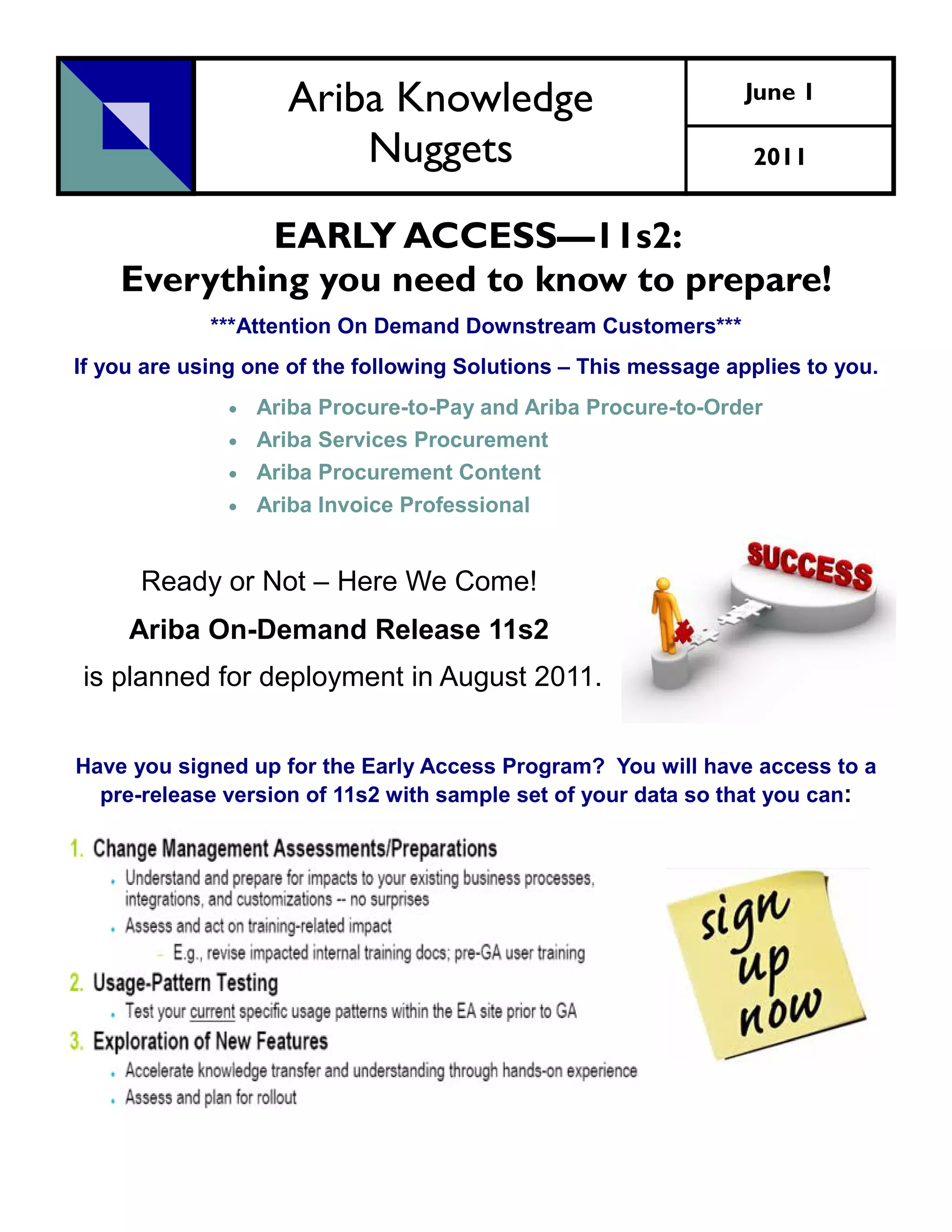 Ariba Knowledge Nuggets - 11s2 Early Access Information | PDF