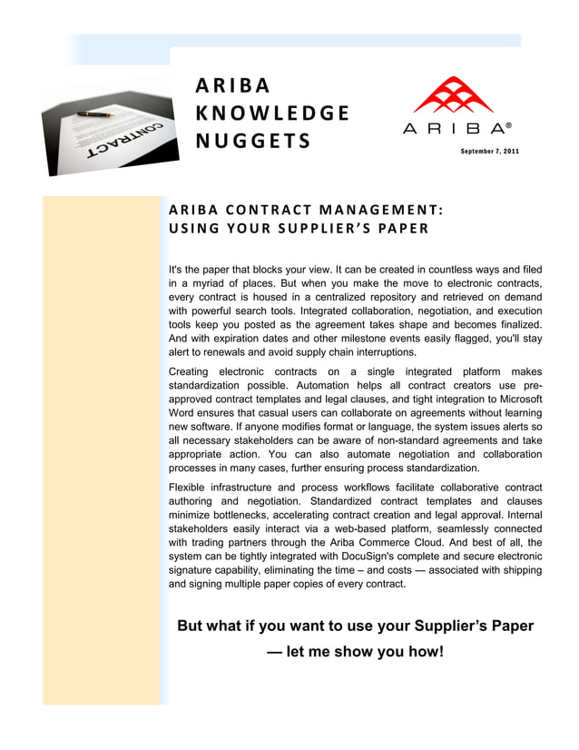 Ariba Knowledge Nuggets - Contract Management: Using Your Suppliers Paper | PDF | Desktop ...