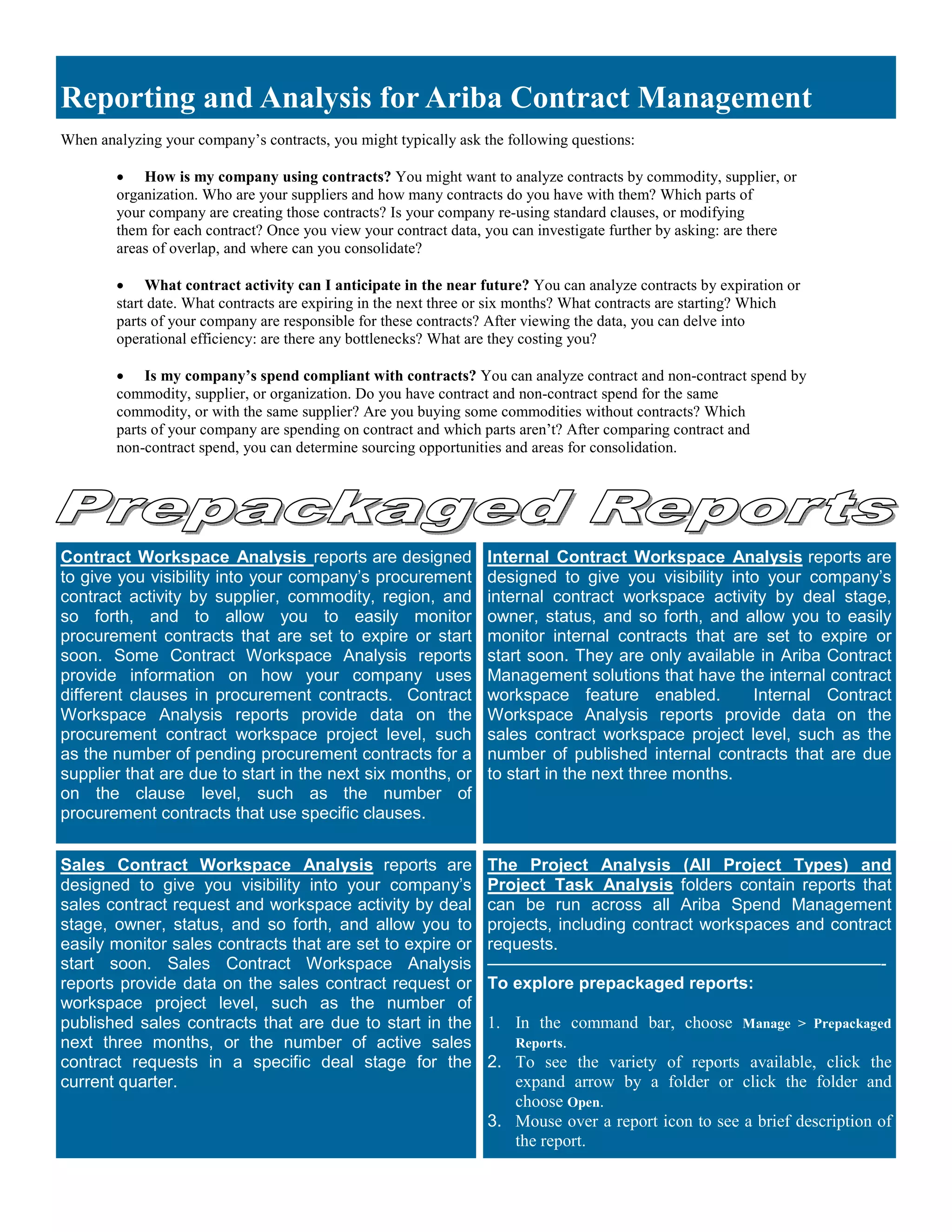 Ariba Knowledge Nuggets - Reporting in Contract Management | PDF