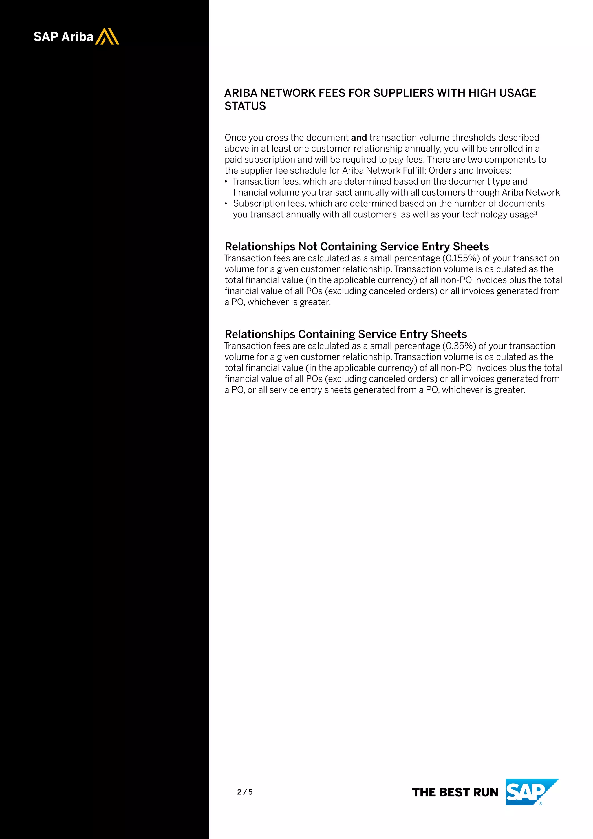 Ariba network fulfillment orders and invoices supplier fee schedule | PDF