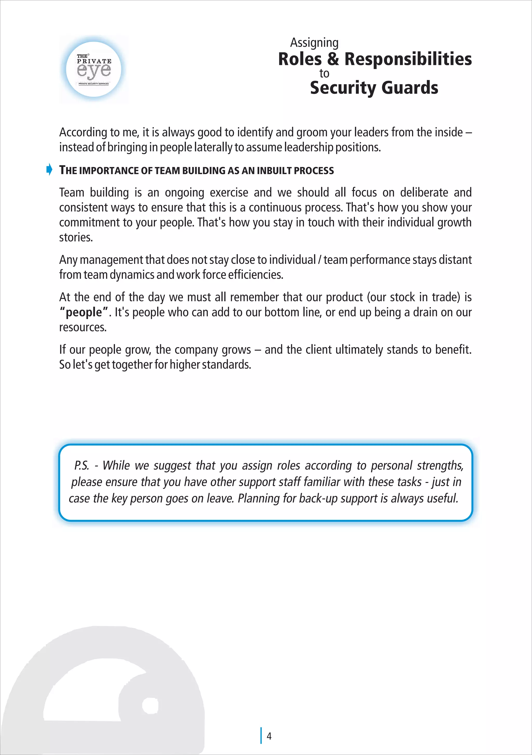 ASSIGNING ROLES AND RESPONSIBILITIES TO SECURITY GUARDS | PDF | Career ...