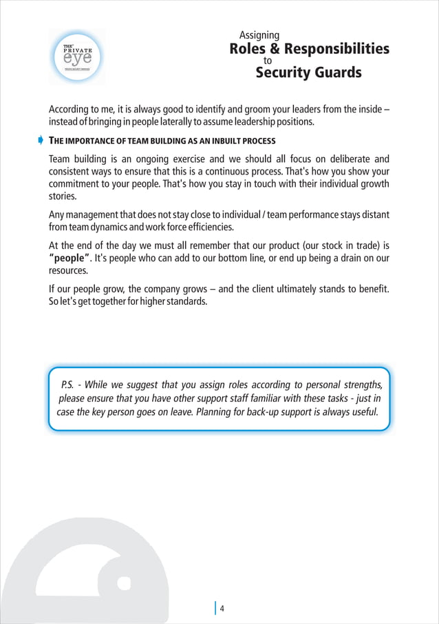 ASSIGNING ROLES AND RESPONSIBILITIES TO SECURITY GUARDS | PDF | Career ...
