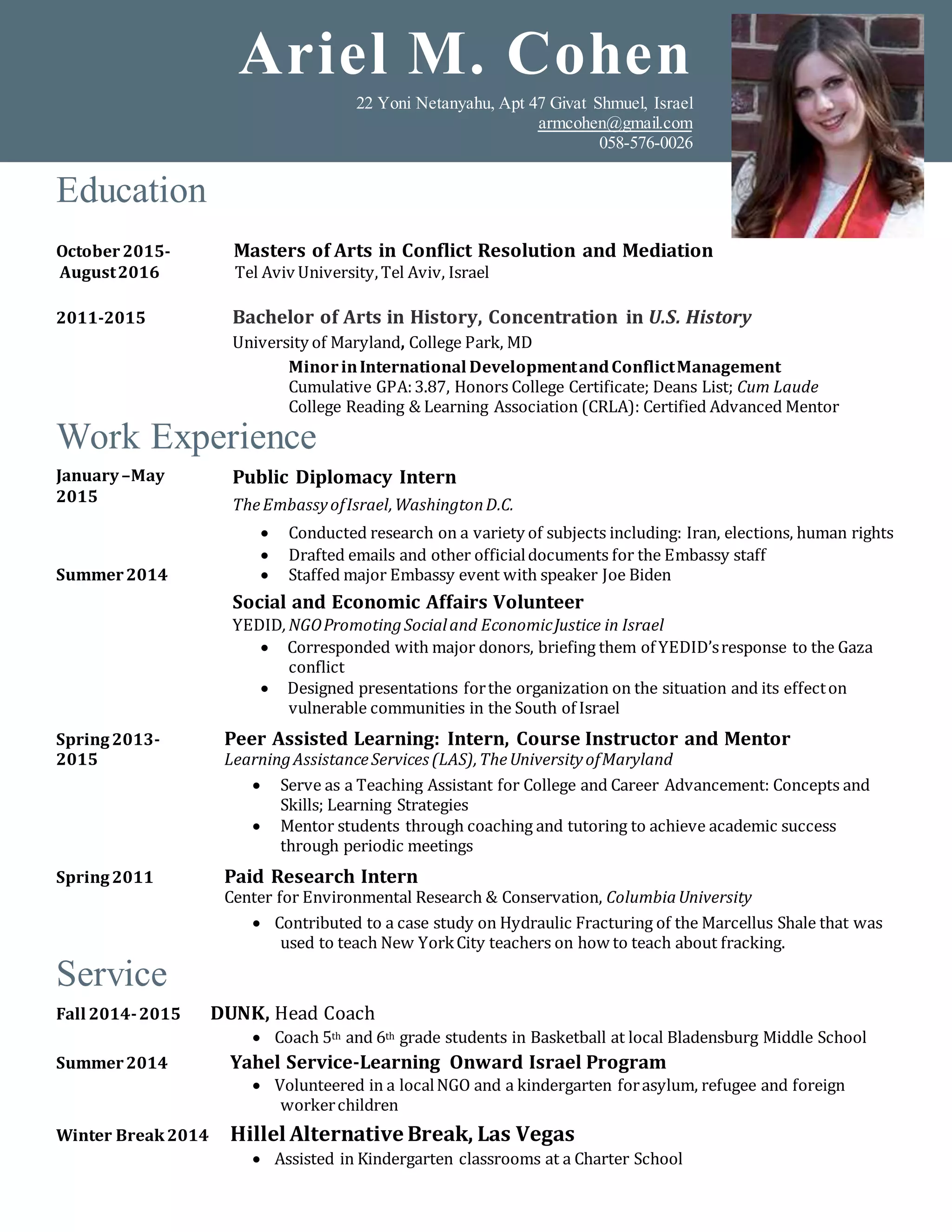 Ariel Cohen Resume may 2015 | DOCX