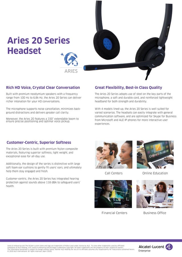 Alcatel-Lucent Enterprise Aries 20 Headset | PDF