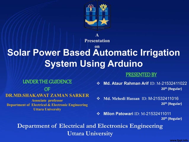 Solar Power Based Automatic Irrigation System | PPT