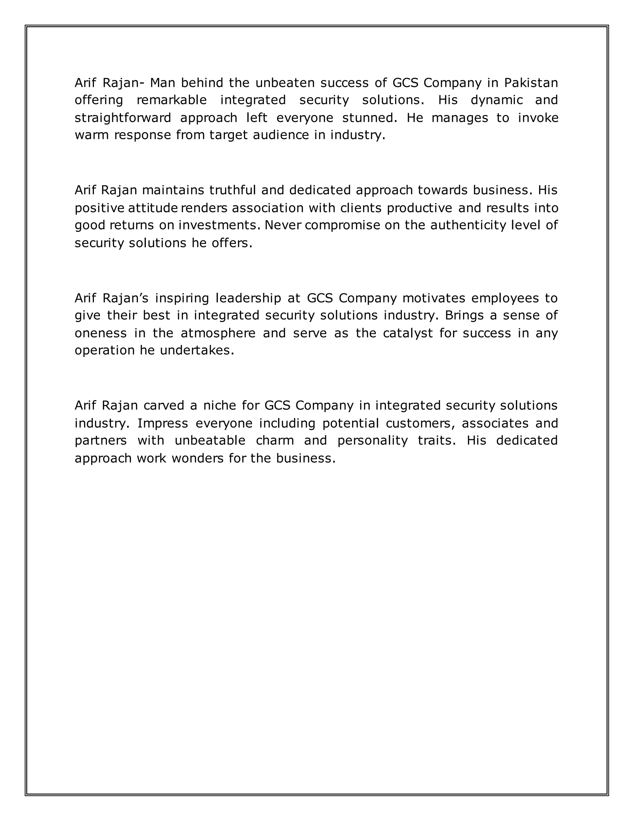 Arif rajan- gcs company | PDF