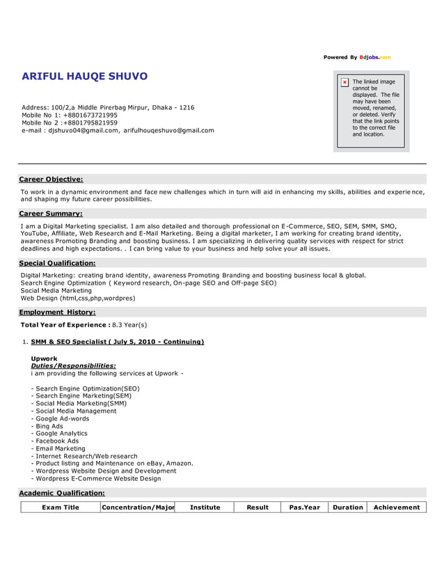Ariful Hauqe Shuvo Resume Bdjobs OCT 2018 | PDF