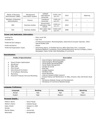 Ariful Hauqe Shuvo Resume Bdjobs OCT 2018 | DOC