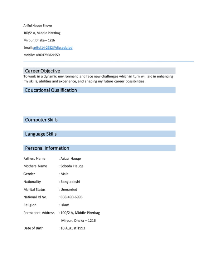 Ariful hauqe shuvo resume | DOCX