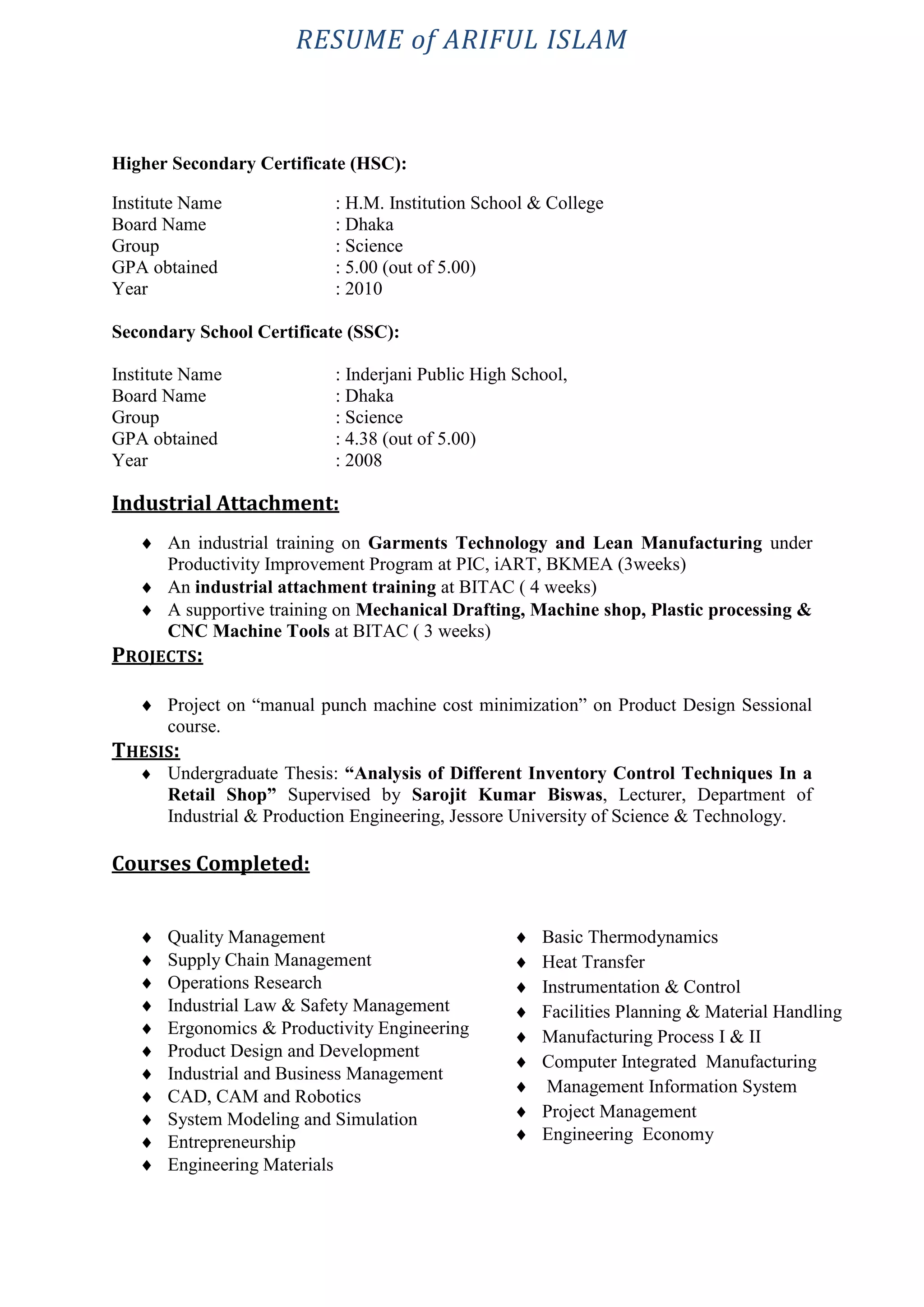 Ariful islam cv exp updated | PDF