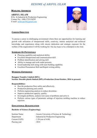 Ariful islam cv exp updated | PDF | Mechanical and Industrial ...