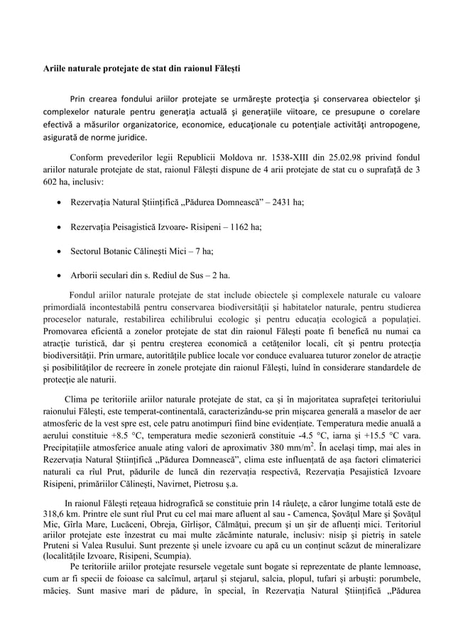 Ariile Naturale Protejate De Stat Din Raionul Falesti Pdf