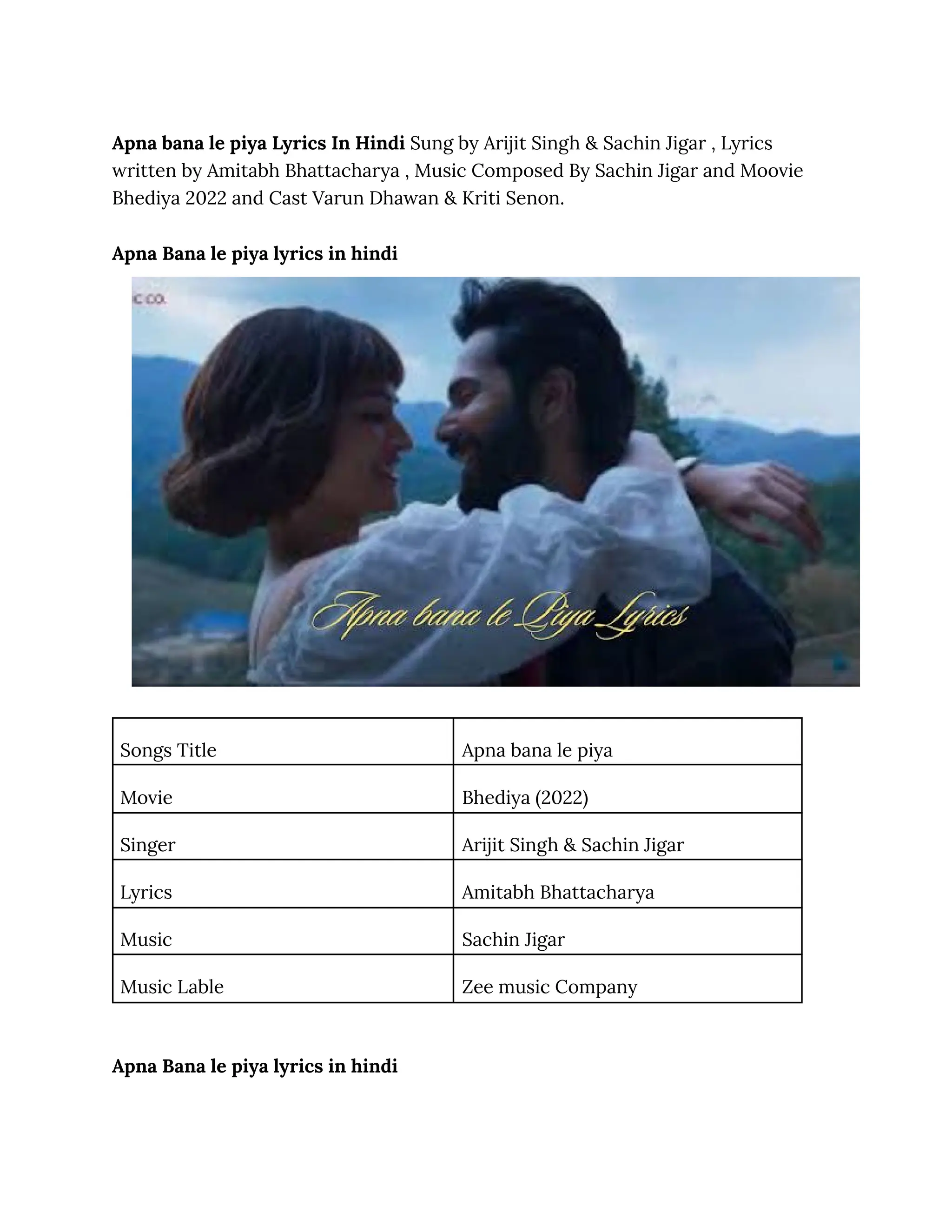 Arijit Singh & Sachin Jigar -- Apna Bana le piya lyrics in hindi.pdf